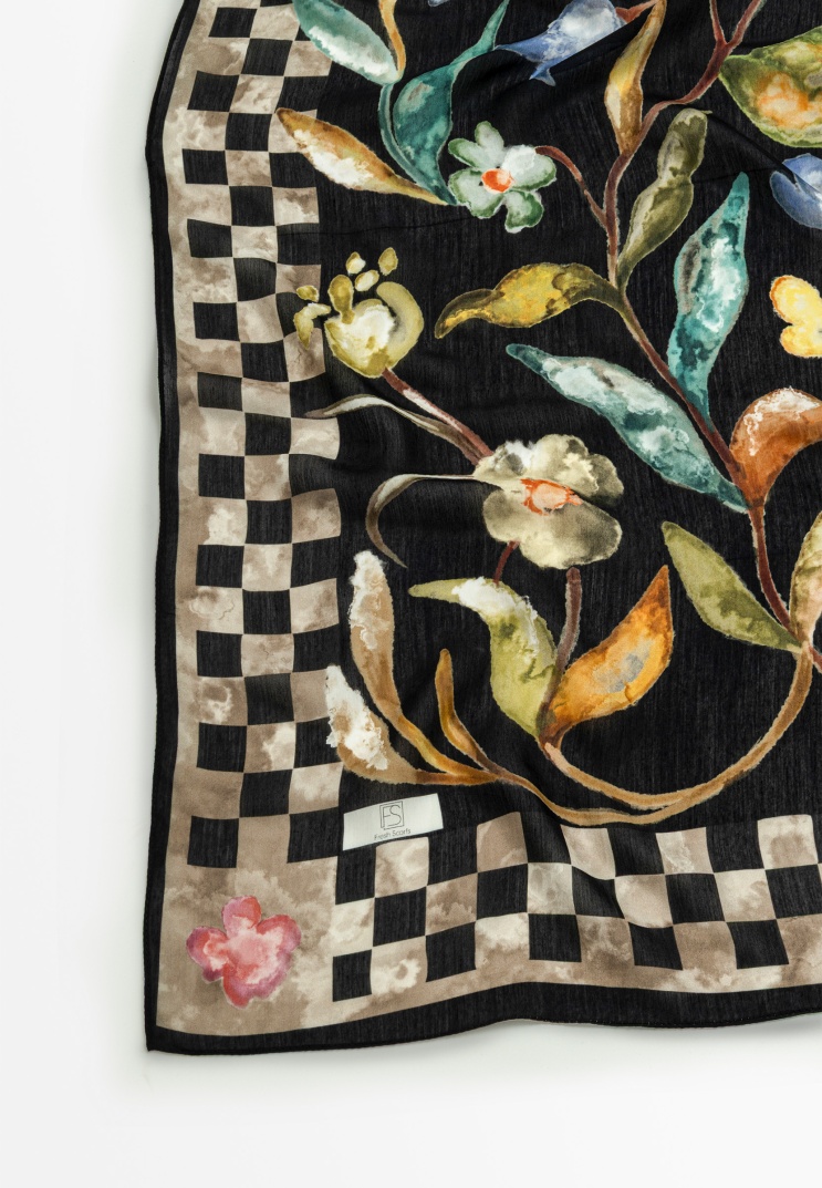 Love In Bloom Patterned Floss Viscose Scarf Deep Black Buy Online ...